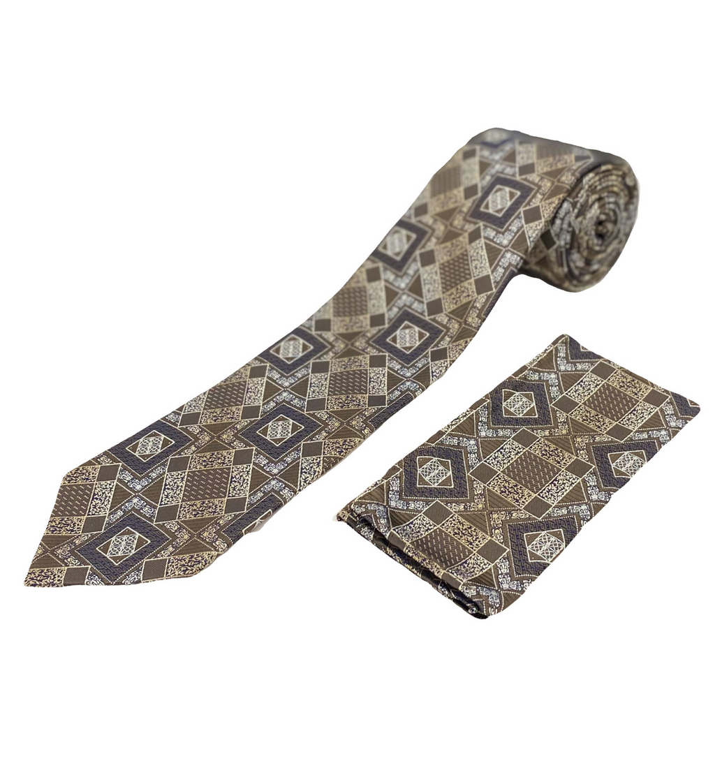 Stacy Adams Tie and Handkerchief - Brown and Silver Antique Celtic Til ...