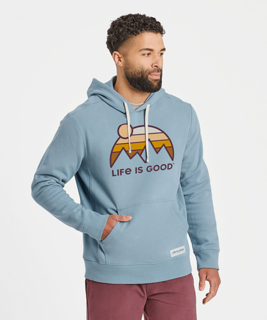 Life is Good Retro Mountains Simply True Fleece Hoodie - Smoky Blue ...