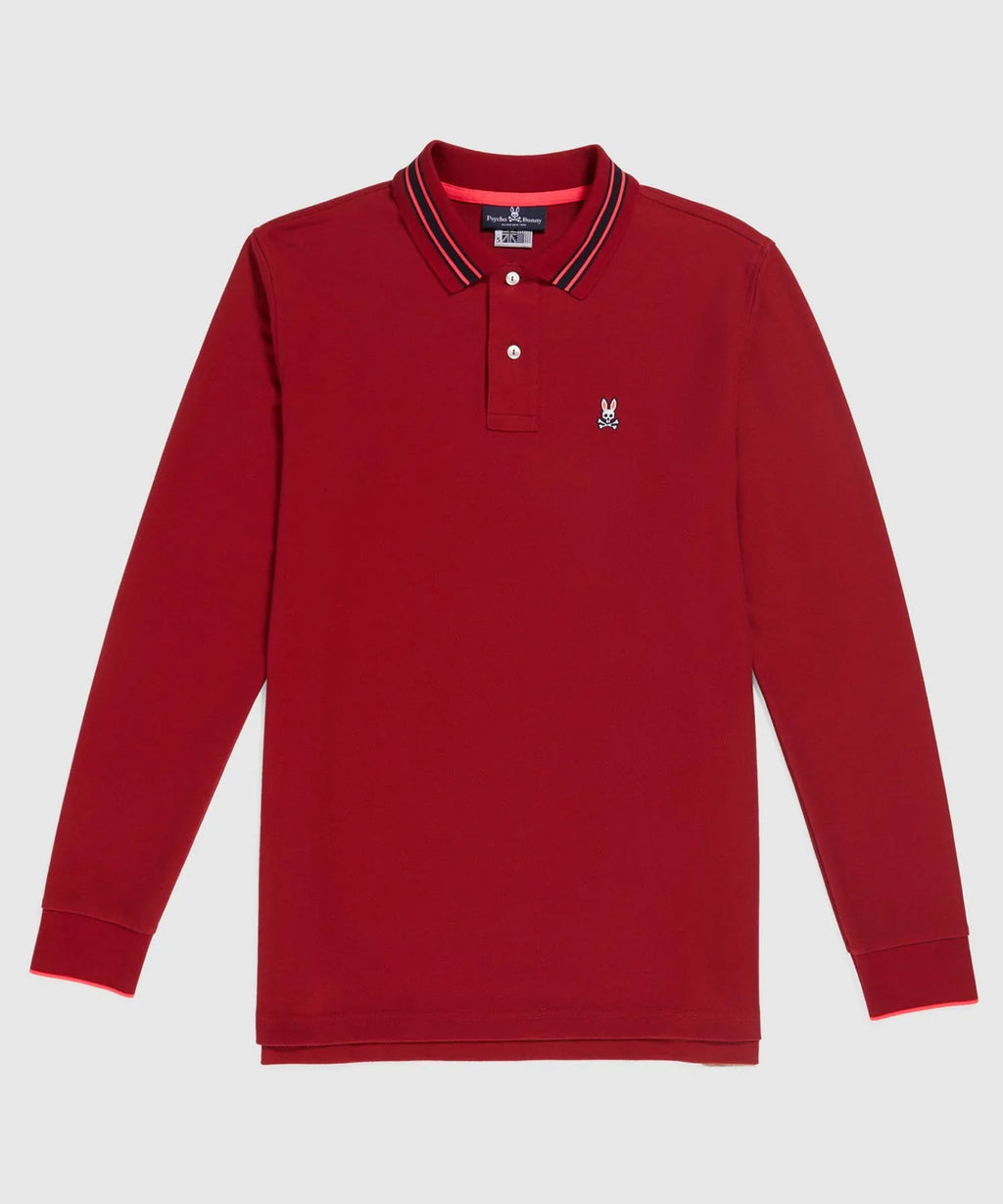 Psycho Bunny Estacada Collar Stripe Long Sleeve Polo - Rio Red – MDZ ...